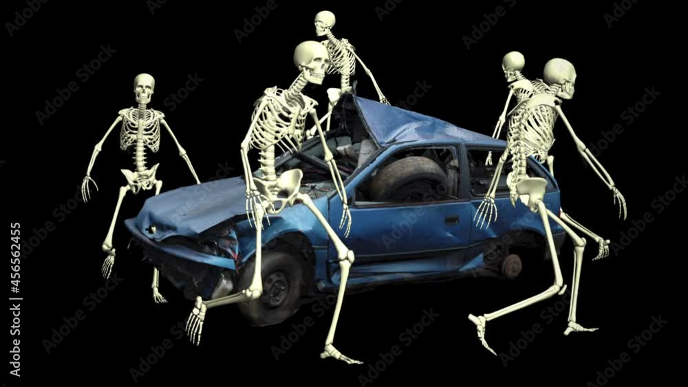 Crash of a car with 3D skeletons. Be careful while driving. 3D ...