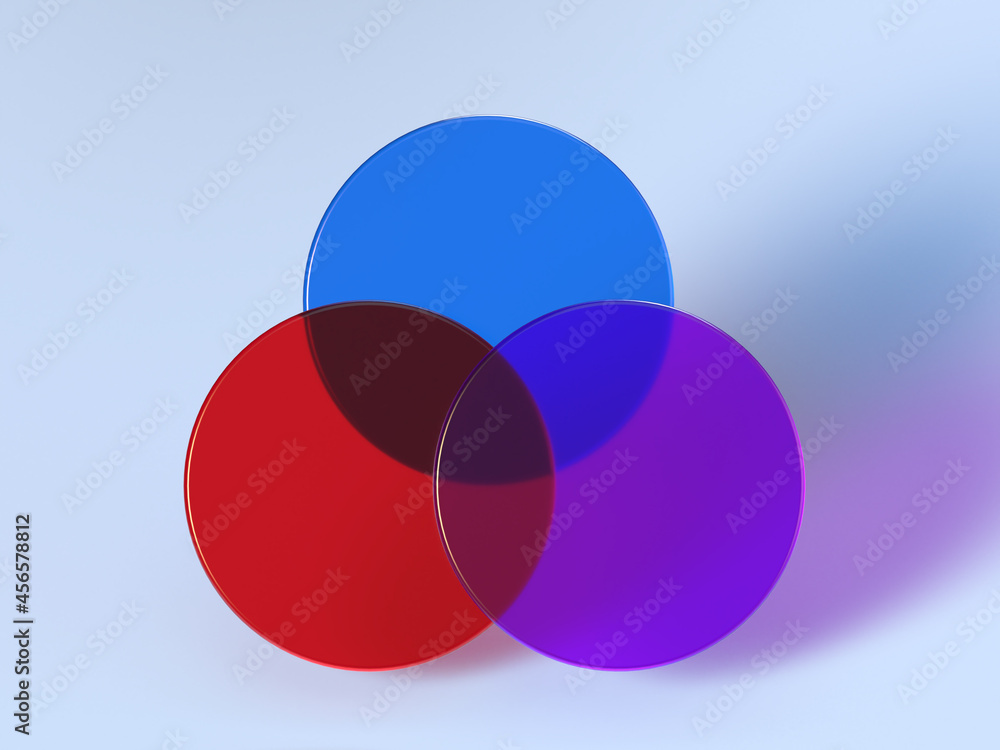3D rendered venn diagram in blue, purple and red colors. Illustration ...