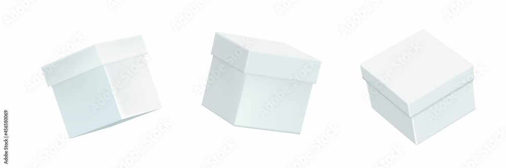 vector set of white boxes in different angles in a realistic style, 3d ...