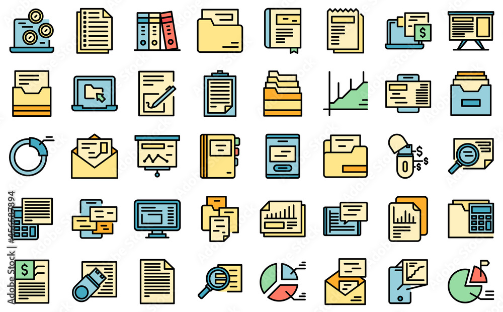 Record keeping icons set outline vector. Contract budget. Invoice ...