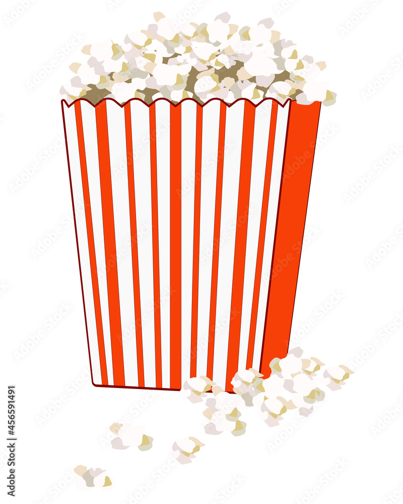 Popcorn in a paper bag - vector full color illustration. A full striped ...