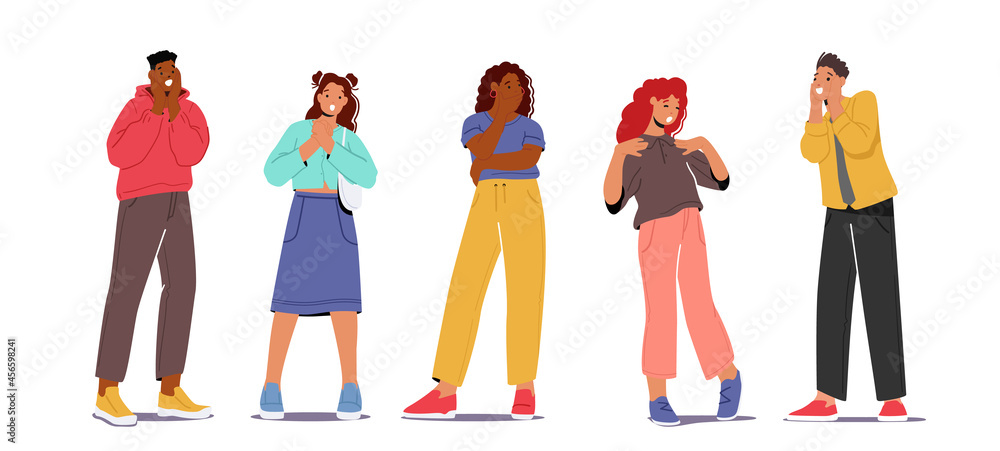 Set Amazed, Surprised People. Young Men and Women with Open Mouths and ...