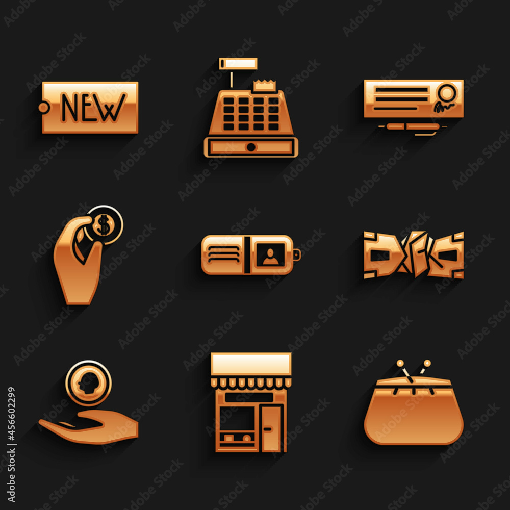 Set Wallet, Shopping building or market store, Crumpled paper money ...