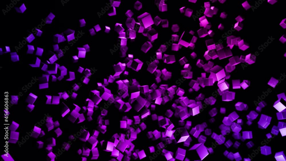 3d abstract dark geometric bg with blue red cubes flash with neon light ...