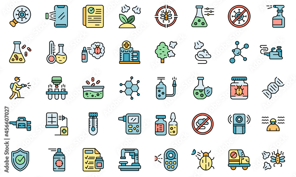 Chemical control icons set outline vector. Quality test. Water safety ...