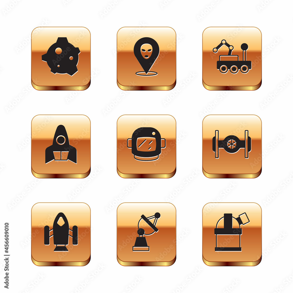 Set Asteroid, Rocket ship, Satellite dish, Astronaut helmet, Mars rover ... Set Asteroid, Rocket ship, Satellite dish, Astronaut helmet, Mars rover ...