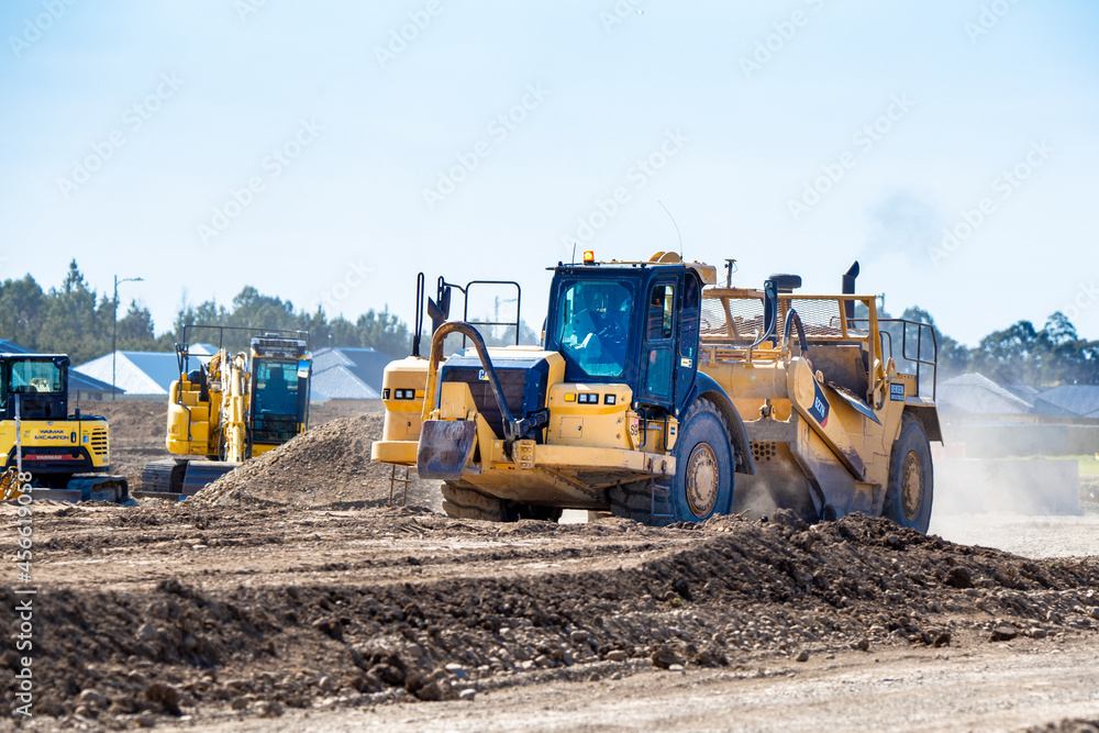 Canterbury, New Zealand, September 12 2021: a large yellow earthmover ...