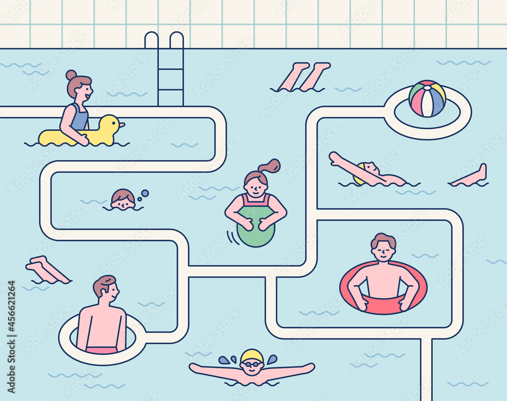 Maze game template. Boy looking for a ball in the pool. flat design ...