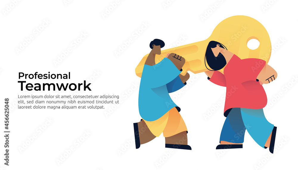 Team work people character holding and lifting key. Business teamwork ...