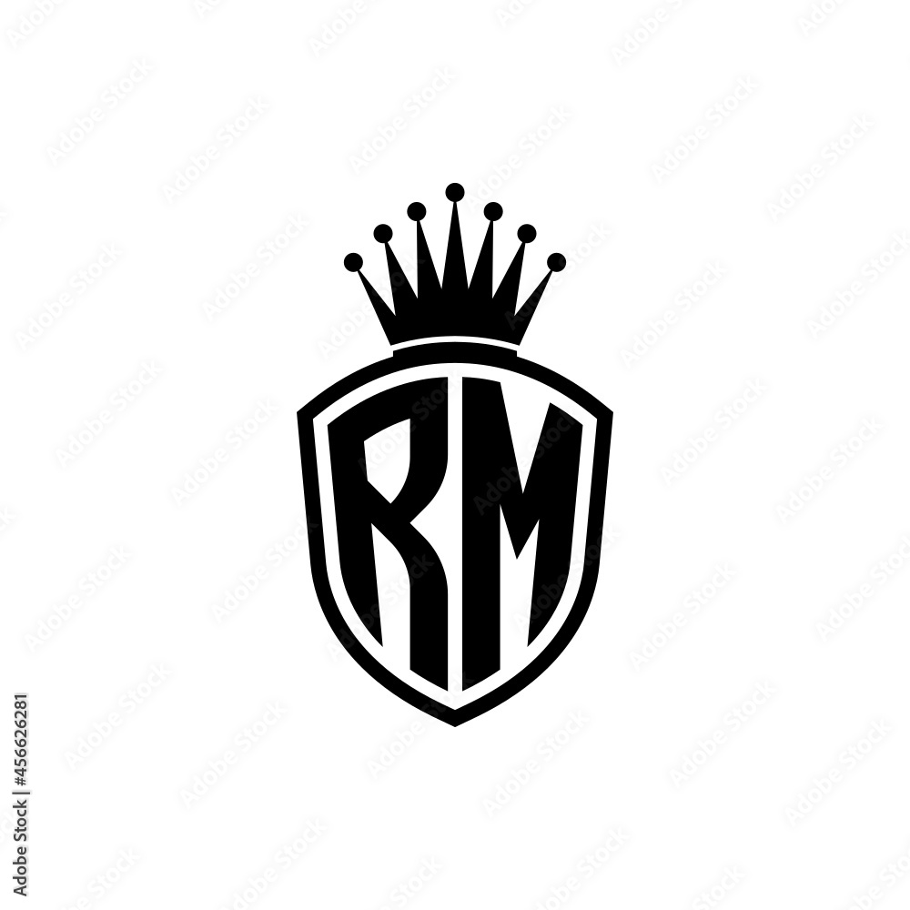 Monogram logo with shield and crown black simple RM Stock Vector ...