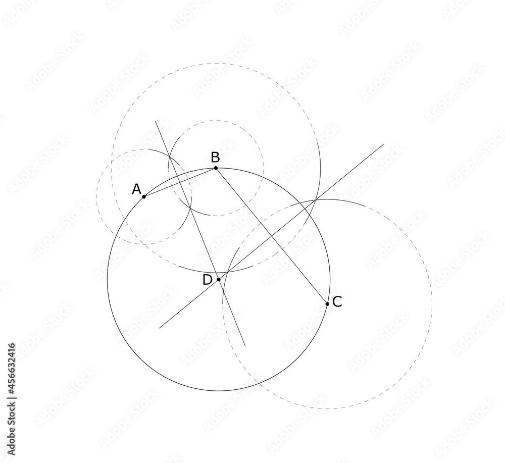 graphic showing how to draw a circle passing through three given abc points using compass and a ...
