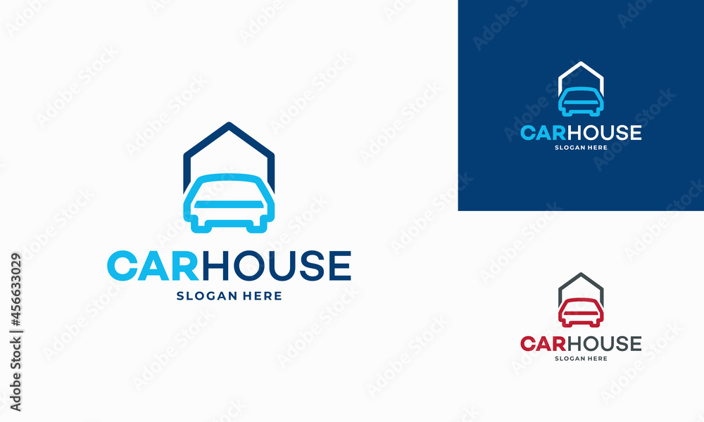 Simple Car House Garage logo designs concept vector, Outline House ...