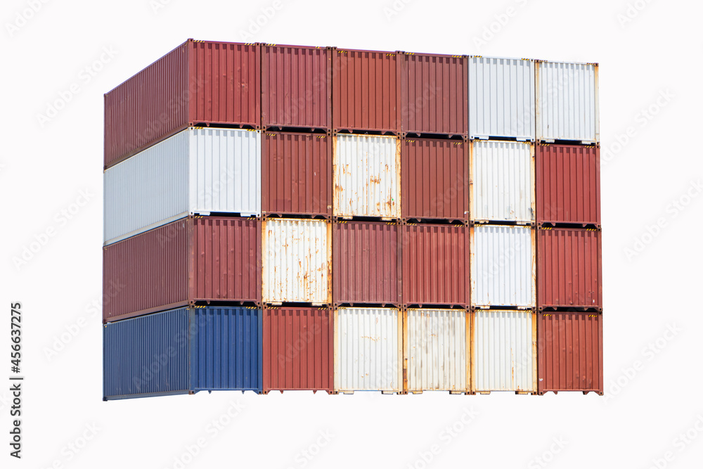 Containers multicolor. Frontal side, view stack containers harbor wait ...