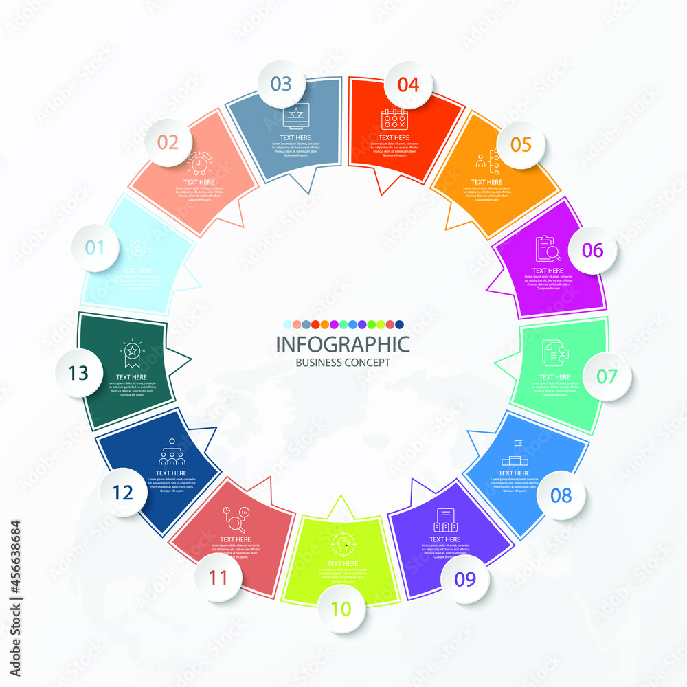 Basic circle infographic template with 13 steps, process or options ...
