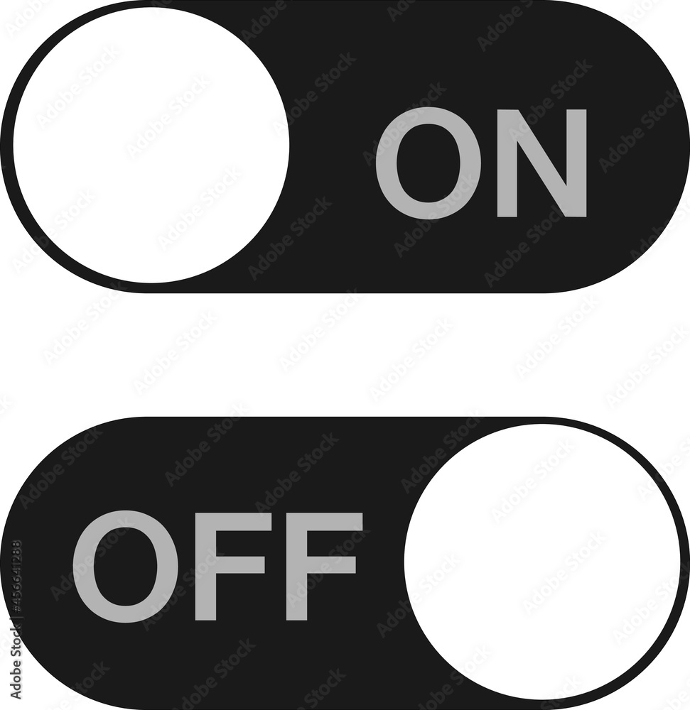 Modern equipment has an on/off slide button with wording. On a white ...