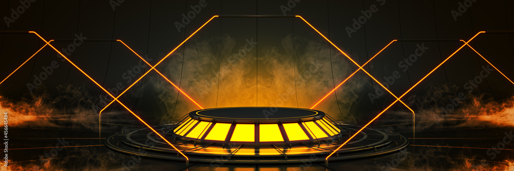 Futuristic Sci Fi Modern Empty Big Hall Dark, Alien Garage Sci Fi ...