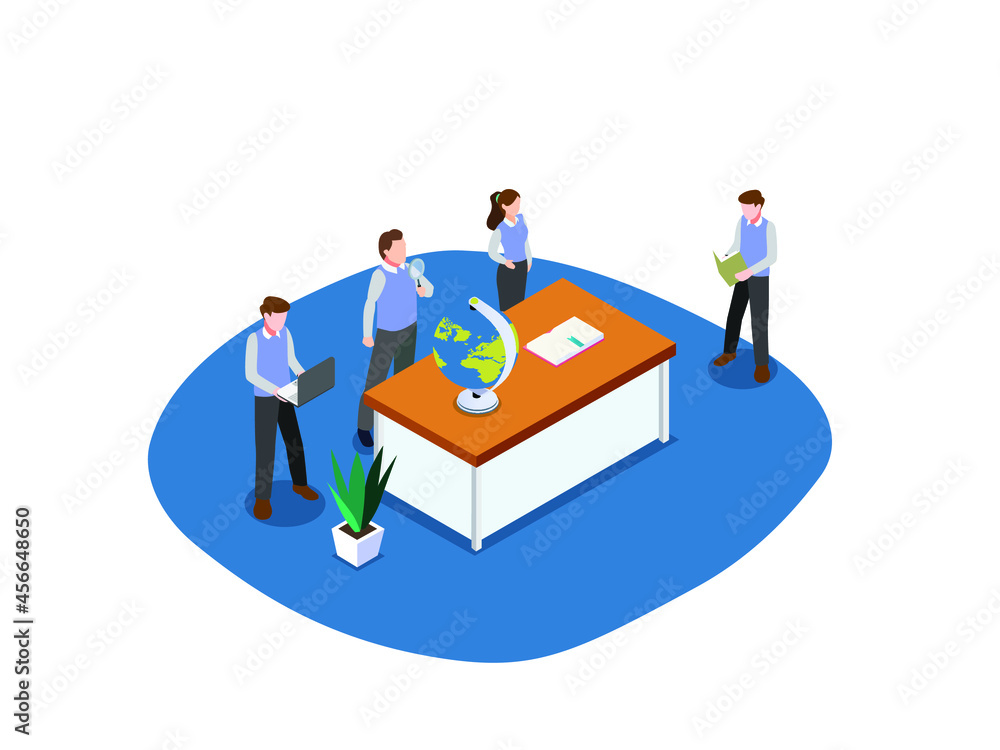 Teamwork vector concept. Group of high school students learning ...