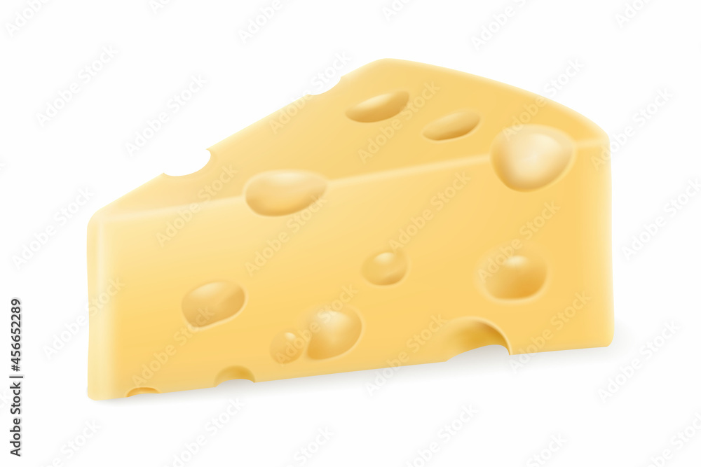 Volumetric piece of cheese with holes , isolated illustration on white ...