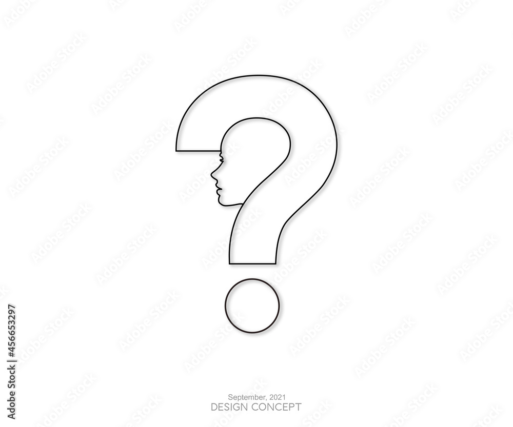 Minimal question mark symbol with idea silhouette of a woman head ...