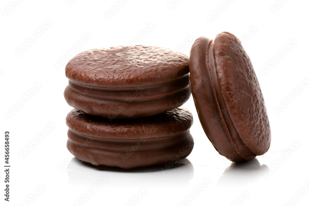 Round chocolate cookies on a white background Stock Photo | Adobe Stock