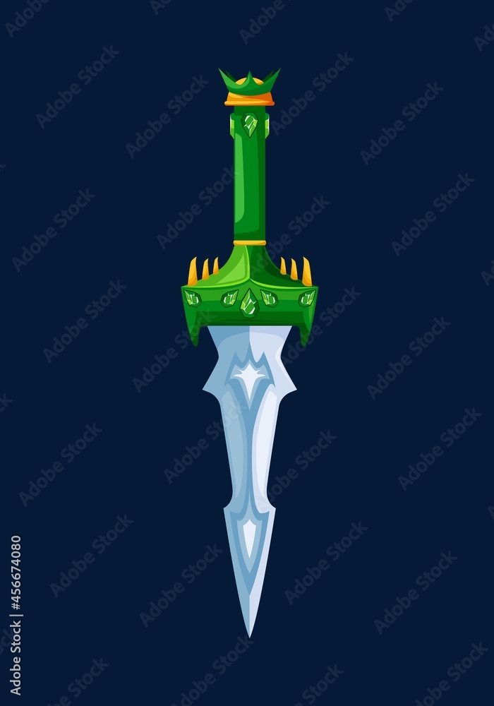 Magical cartoon steel dagger blade with green hilt. Fantasy sword ...