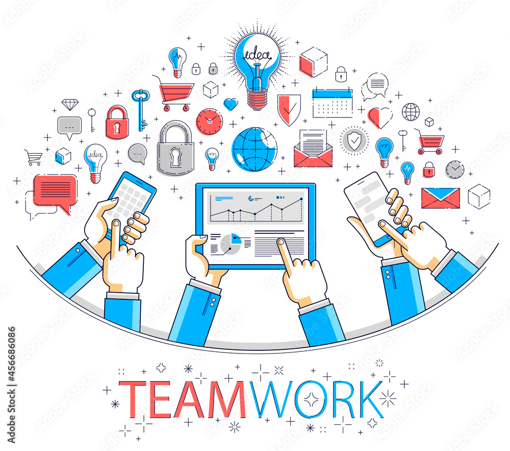 Internet teamwork online team is working and having communication using ...