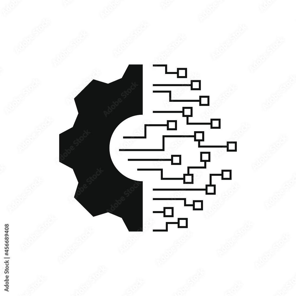 Digital technology gear icon concept isolated on white background ...