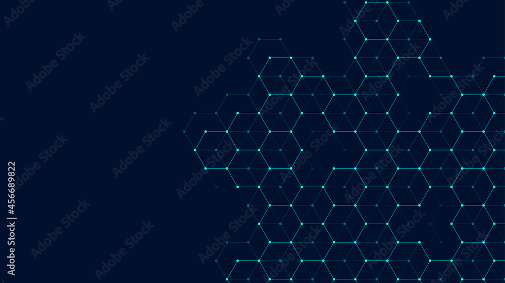 Technology abstract lines and dots connect background with hexagons ...