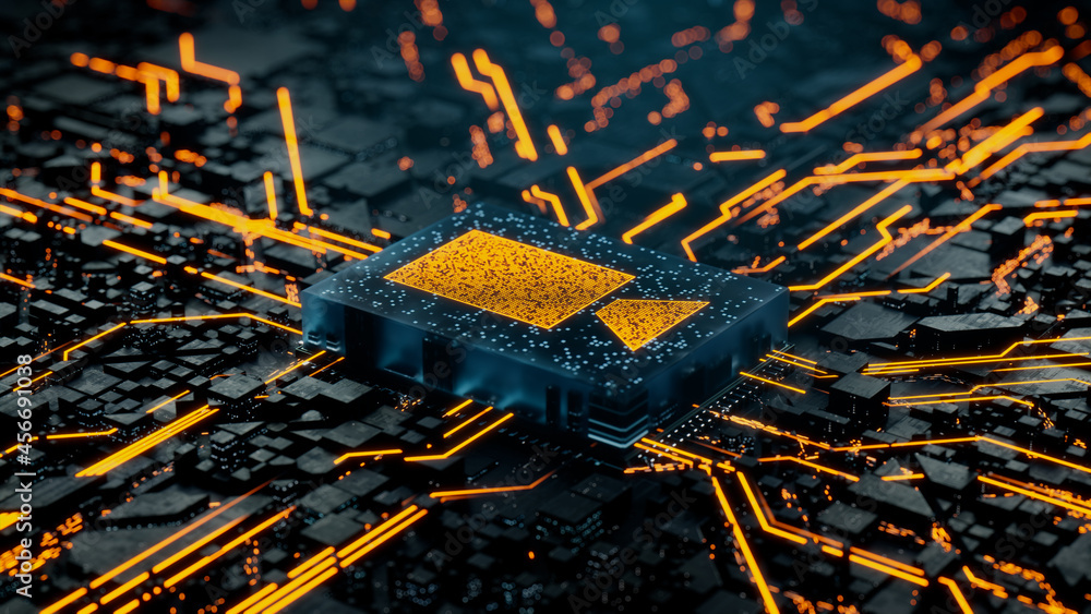 Video camera Technology Concept with Recording symbol on a Microchip ...