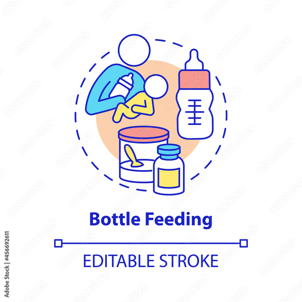 Bottle feeding concept icon. Feed baby with formula abstract idea thin ...