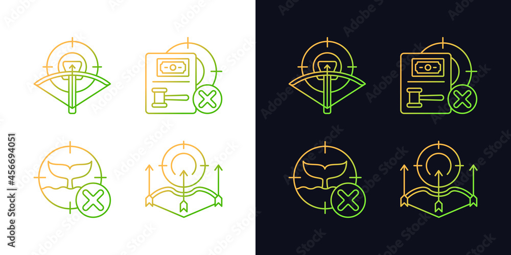 Hunting provisions and restrictions gradient icons set for dark and ...