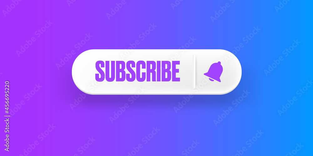 White paper subscribes button with ring bell isolated on stylish purple ...