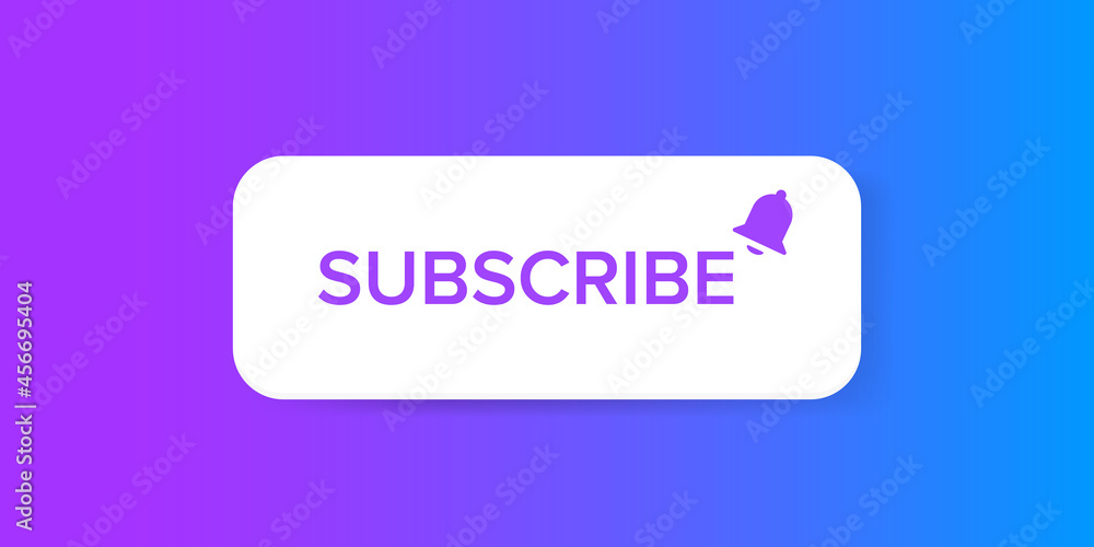 White paper subscribes button with ring bell isolated on stylish purple ...