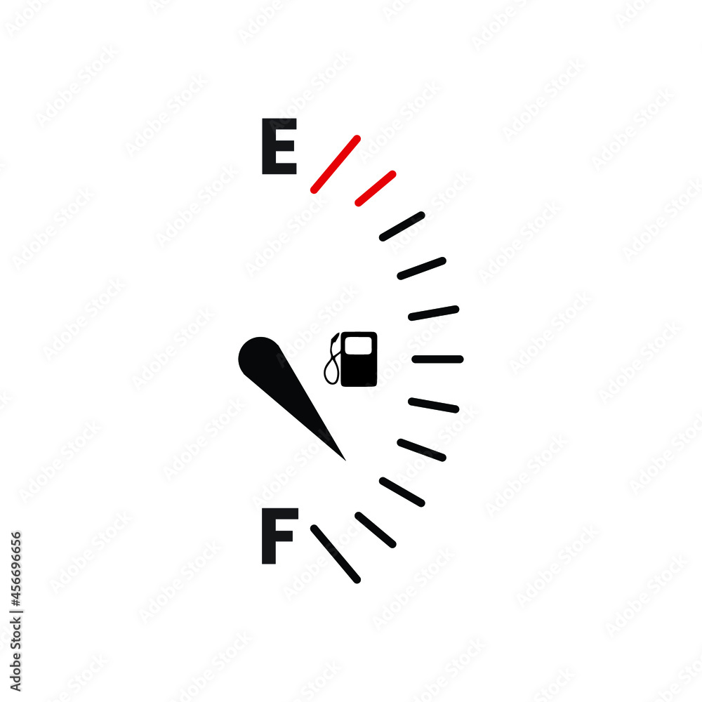 Fuel tank dial gauge sign. Transportation petrol level indicator symbol ...