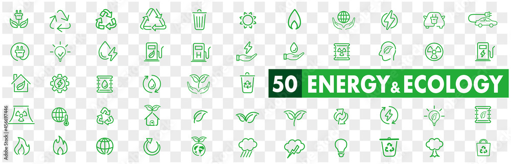 Set of green energy thin line icons. Icons for renewable energy, green ...