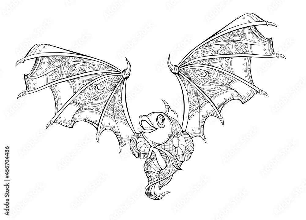 Fantastic warlike flying fish with wings. Coloring book. Printable ...