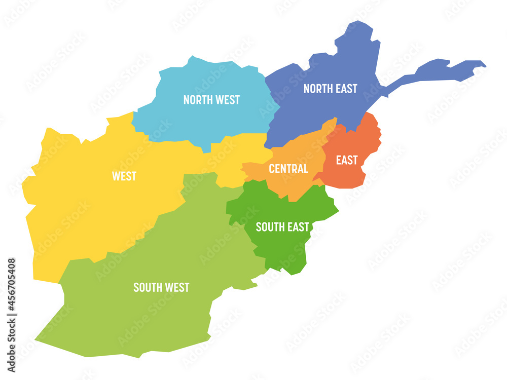 Political map of Afghanistan divided into 7 regions. Simple flat vector ...