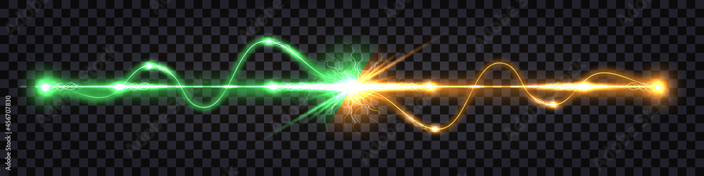 Electric discharge shock effect, yellow vs green light clash. Lightning ...
