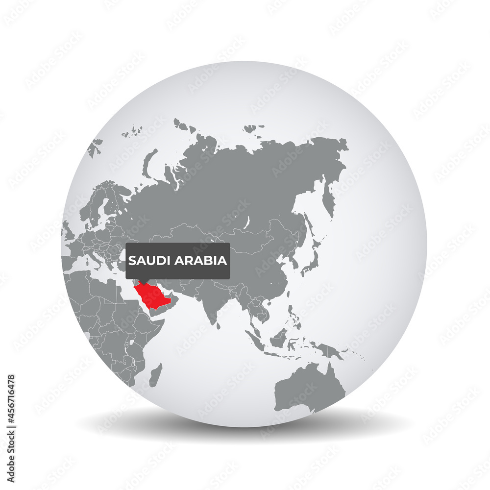 World globe map with the identication of Saudi Arabia. Map of Saudi ...