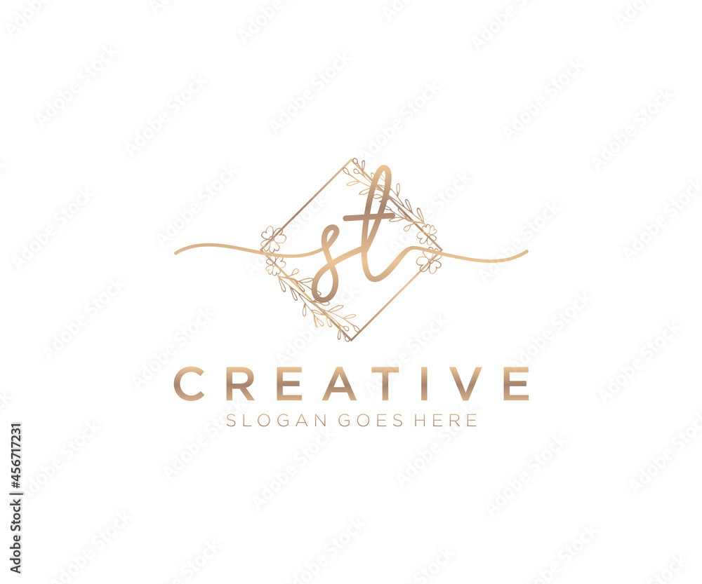 initial ST Feminine logo beauty monogram and elegant logo design ...