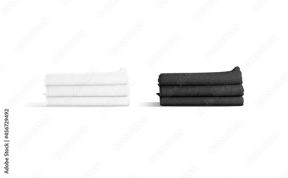 Blaank black and white folded big towel mockup stack, isolated Stock ...