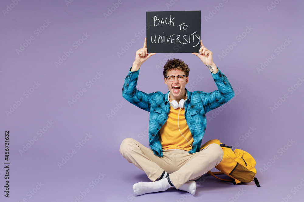 Full size cool young boy teen student in casual clothes backpack ...