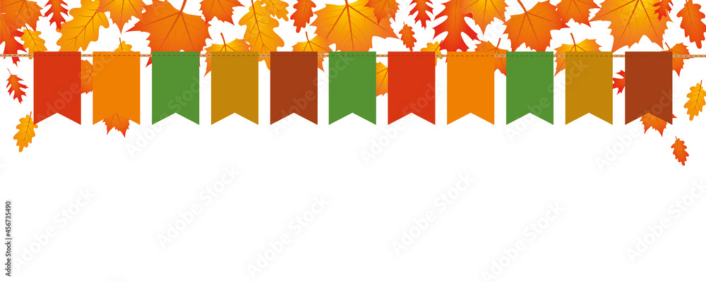 autumn party flags banner on white background with falling leaves Stock ...