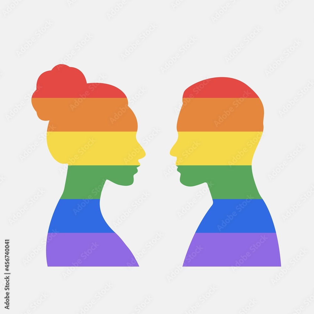 Silhouettes of face profiles man and woman with LGBT flag. The LGBT ...