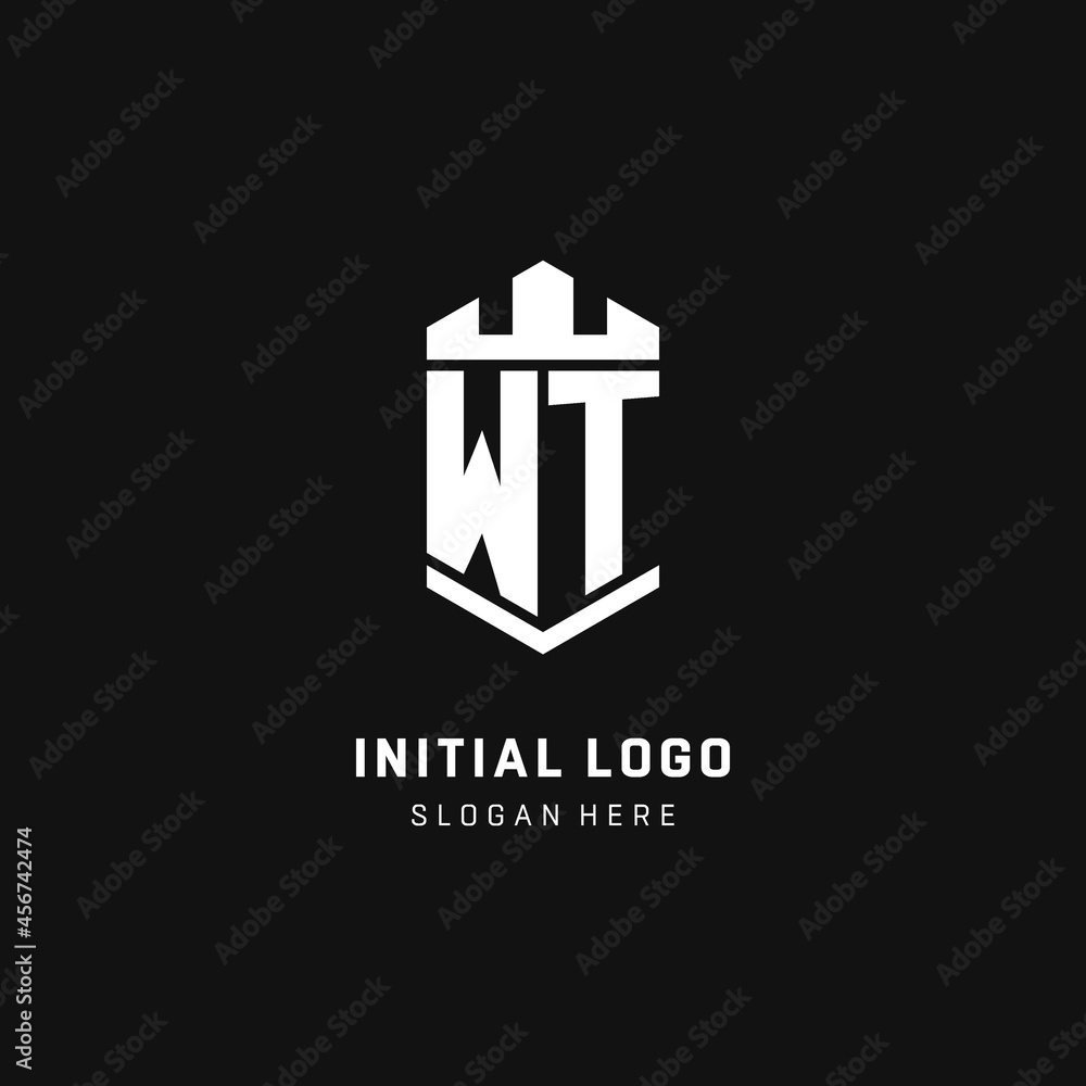 WT monogram logo initial with crown and shield guard shape style Stock ...