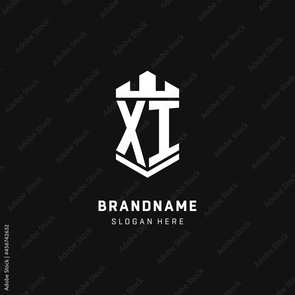 XI monogram logo initial with crown and shield guard shape style Stock ...
