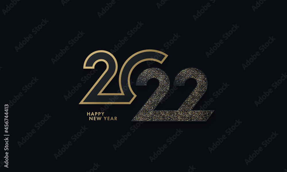 Happy New Year modern design with 2022 glittering black and gold ...
