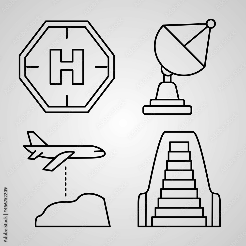Collection of Aviation Symbols in Outline Style Stock Vector | Adobe Stock