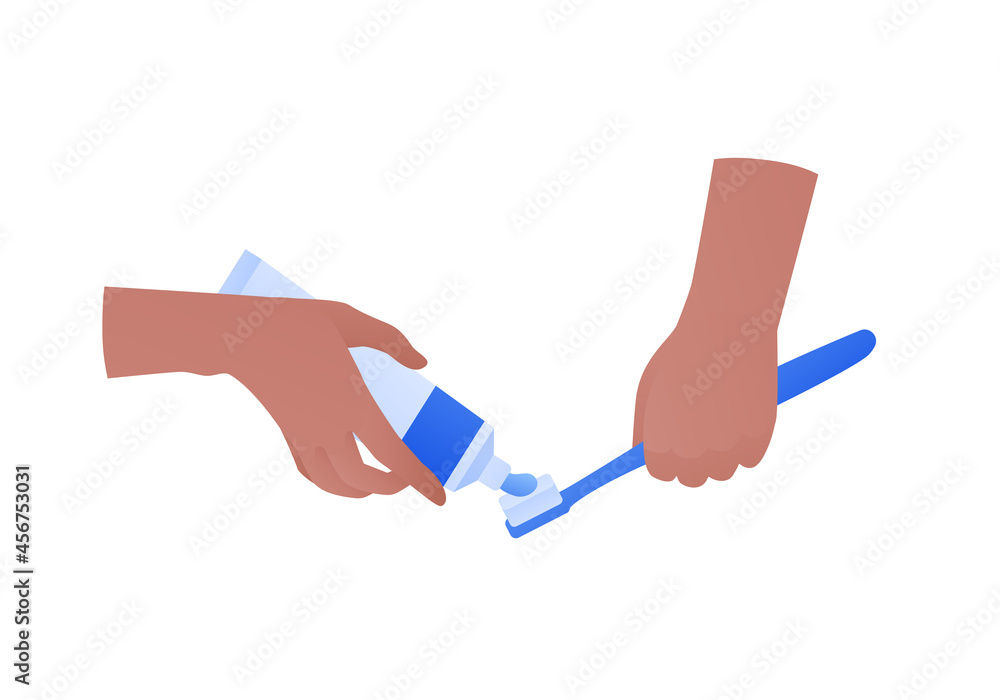 Toothbrush and dental morning routine concept. Vector flat people ...