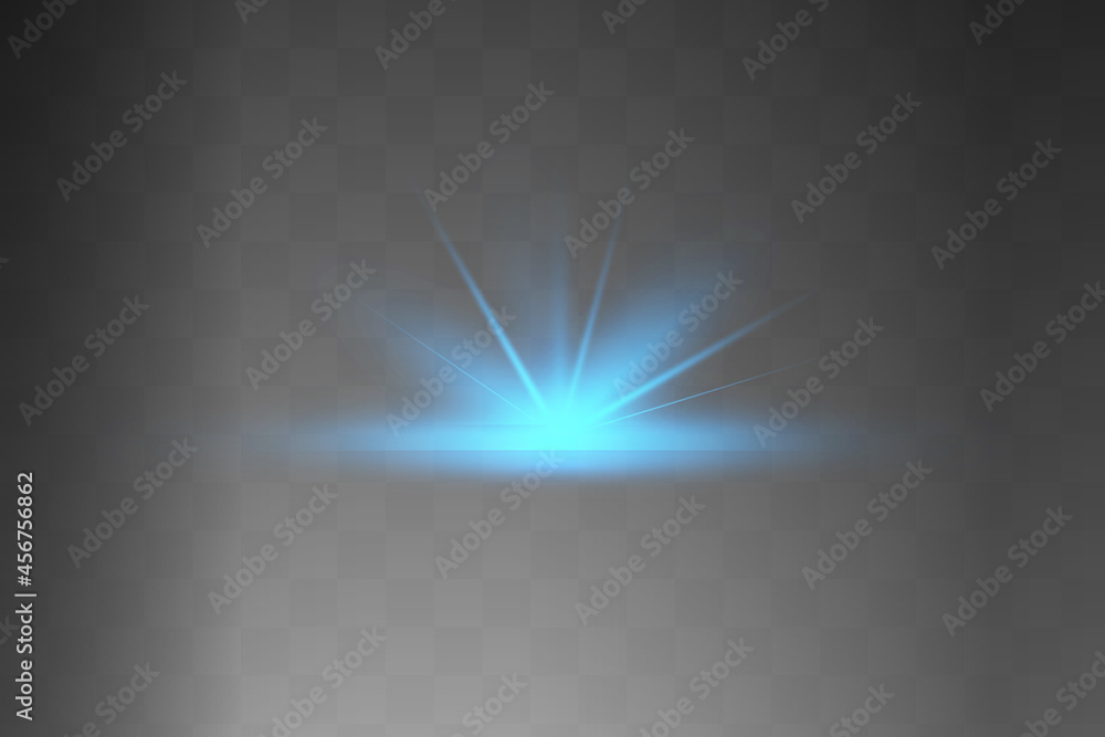 Blue glowing light explodes on a transparent background. Sparkling ...